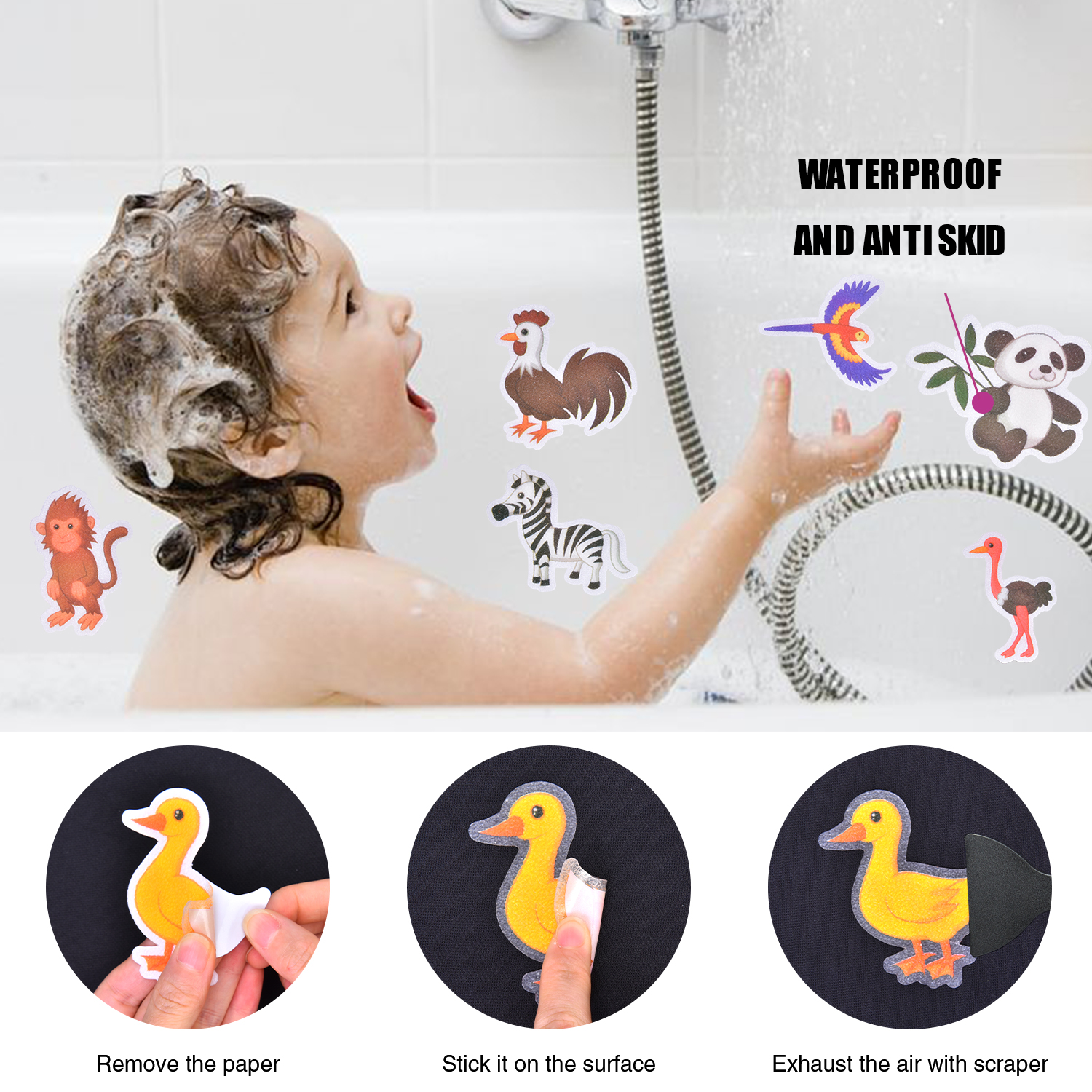 Secopad Non Slip Bathtub Stickers, 32 PCS Adhesive Animals Anti Slip ...